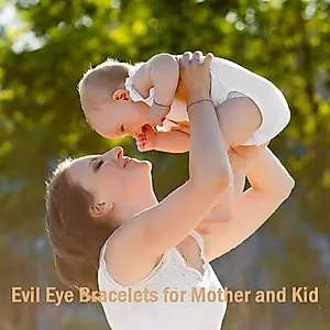 Shonyin Handmade Evil Eye Bracelets Set with Card Red String Bracelet Kabbalah Protection Luck Amulet for Women Men Father's Day Family Friends (B-Black Rope-Blue Eye)