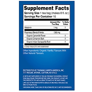 Twinings Superblends Sleep + Melatonin, Camomile, Cinnamon & Vanilla Flavoured Herbal Tea, Caffeine-Free 16 Count (Pack of 6)