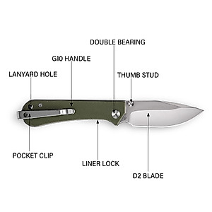 NUKNIVES S13 Kumpanter Small Folding Pocket Knife - 3 Inch D2 Folding knife and G10 EDC Pocket Knife with Clip - Pocket knives & Folding Knives for Men and Women - OD Green