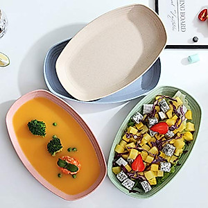 DOITOOL Rectangular Platter Wheat Straw Dinner Plate Tea Cup Saucer Coffee Mug Tray Steak Pizza Salad Pasta Pie Dessert Serving Tray (Random Color)