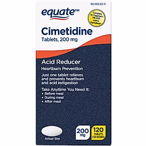 Equate Cimetidine Tablets 200 mg - Over-The-Counter Acid Reducer - Heartburn Relief - Stomach Acidity Reducer - Acid Indigestion, Sour Stomach, Upset Stomach Comfort - 120 Tablets ((Pack of 1), 120)