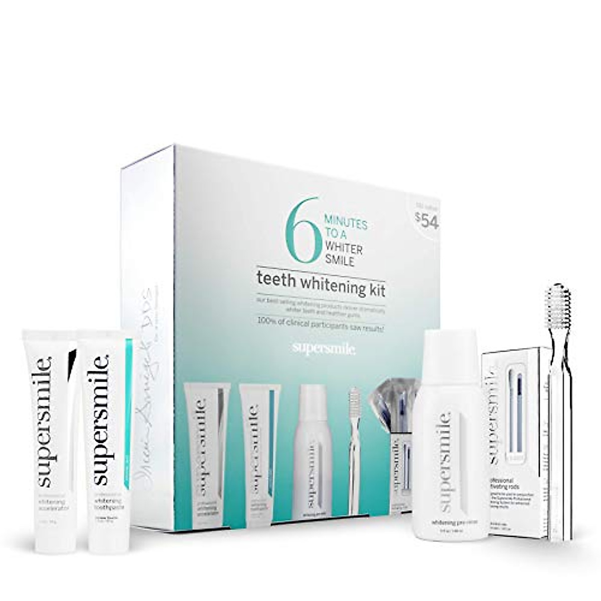 Supersmile Teeth Whitening Set - 6 Minutes to a Whiter Smile - Toothpaste, Accelerator, Toothbrush, Activating Rods, and Pre-Rinse - Up to 6 Shades Whiter Teeth - No Sensitivity (Original Mint)