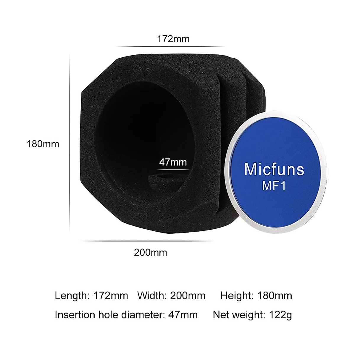 Micfuns Professional Microphone Windscreen Wind Shield Pop Filter, Acoustic Filter for 1.77 inch-2.36 inch Recording Studios Microphones, Sound-Absorbing Foam that Reduces Noise and Reflections