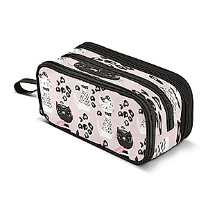Pencil Case Large Big Capacity Cartoon Cat Kitten Pink Pencil Bag for Girls Boys Zippers Pen Bag Holder Pouch Box Makeup Bag 3 Compartment Portable Stationery Storage for College Students School