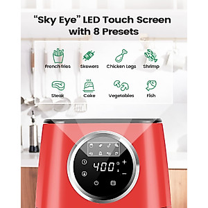 [NEW LANUCH] KOOC Large Air Fryer, 4.5 Quart Electric Hot Oven Cooker, Free Cheat Sheet for Quick Reference Guide, LED Touch Digital Screen, 8 in 1, Customized Temp/Time, Nonstick Basket, Red