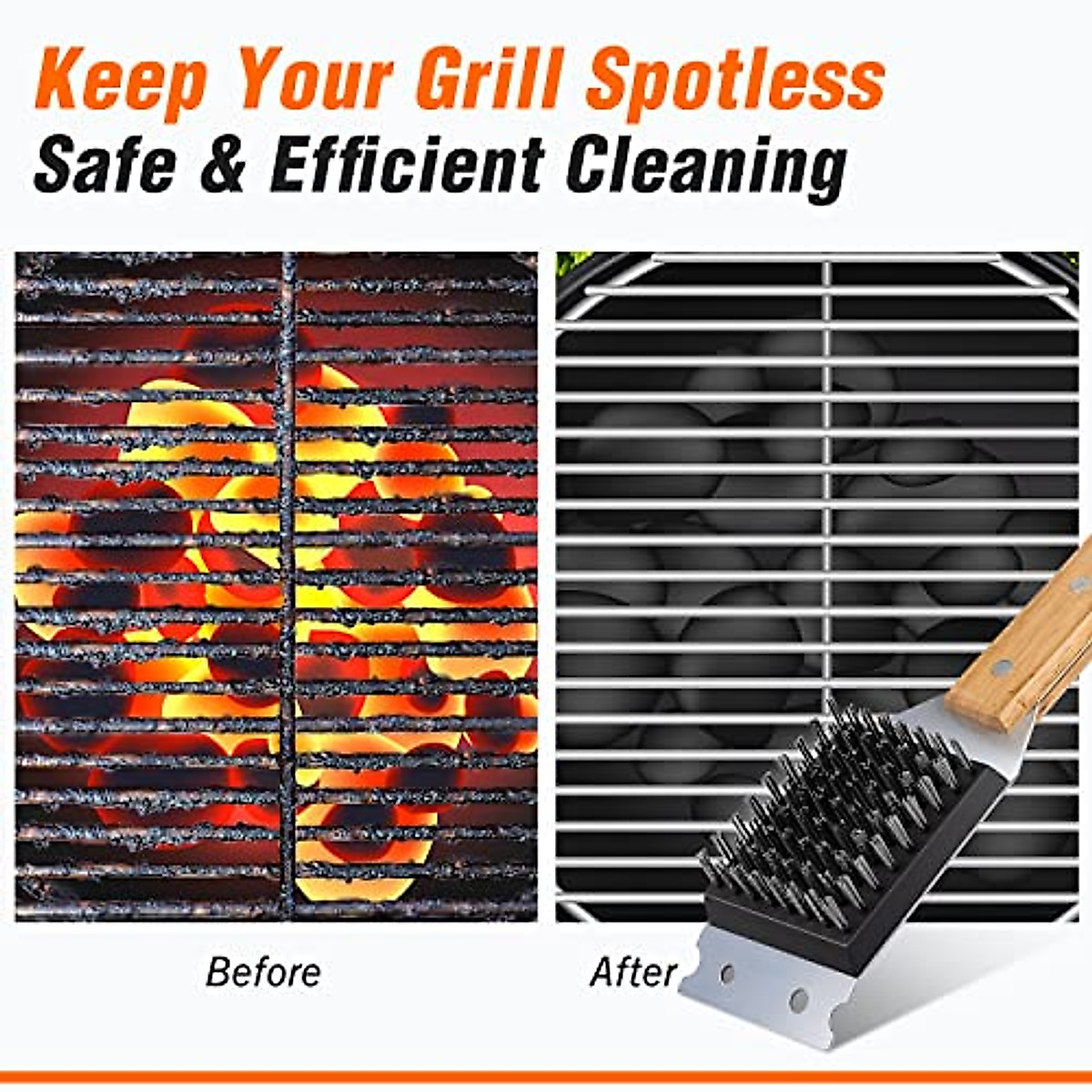 SIMPLETASTE Grill Brush and Scraper, Durable & Effective, Include Extra Stainless Steel Bristles Head for Replacement, Wire Grill Brush for Outdoor Grill, Grill Accessories Gift for Men/Dad