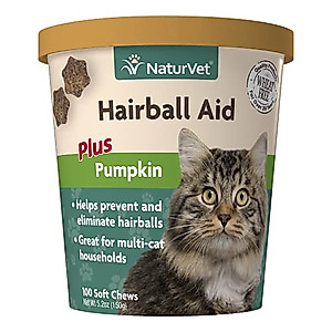 NaturVet – Hairball Aid Supplement for Cats - Plus Pumpkin – Helps Eliminate & Prevent Hairballs – 100 Soft Chews