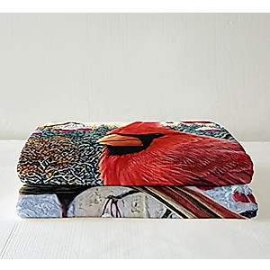 Erosebridal Cardinal Bird Throw Blanket Red Bird Cardinal Blanket 60"x80" for Adult Women Girls Red Birds Snowflakes Fleece Blanket, Winter Landscape Cardinals Sherpa Blanket