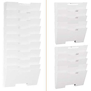 Wallniture Lisbon 10-Tier Wall Mounted File Holder and Desk Organizer, Metal White Office Organization and Storage Rack