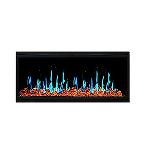 Litedeer Homes Latitude 45" Smart Electric Fireplace with App, Crackling Fire Sounds, Reflective Amber Glass, Black - ZEF45XA