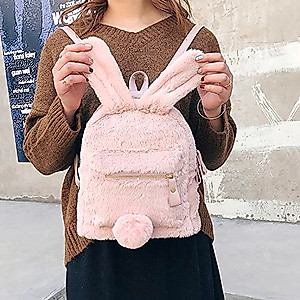 Mellshy Women Cute Rabbit Ears Backpack Fluffy Shoulder Bag School Bag Satchel