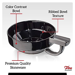 Fine ﻿Mr Lather Bowl, ﻿Gentleman's Ceramic Shaving Cream Bowl, Aerating Ribbed ﻿Texture, Brush Holder, Wall Mount Hole, Dark Bowl for Visual Contrast, Premium Stoneware Construction (Black)