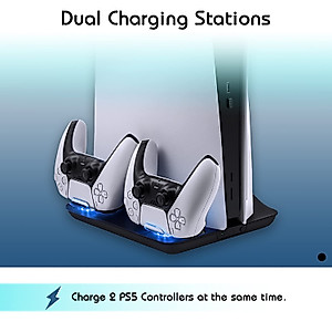 Wigearss Charging Cooling Stand for PS5 Charging Dock with 3 Speed Levels Cooling System for PS5 UHD and Digital Edition Consoles and Controllers - Black