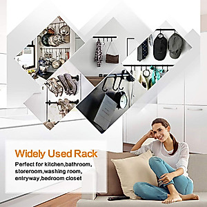 KAIYING Kitchen Utensil Rack with Removable S Hooks for Hanging Pots and Pans, Rod Hooks for Mugs, Wall Mounted Kitchen Rail Organizer, Aluminum,(Black-5 Hooks) (Anodized Black, 10 Hooks)