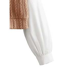 SweatyRocks Women's Collar Long Sleeve Shirt Ribbed Knit 2 in 1 Blouse Crop Top Sweater Shirt Top Cemel L