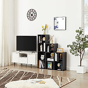 VECELO 3-Tier Small Bookcase, 4 Cube Bookshelf with Height Difference Shelves for Most Books, Modern Floor Standing Unit, Each Shelf Hold Up to 66 LBS for Living Room Bedroom, Black