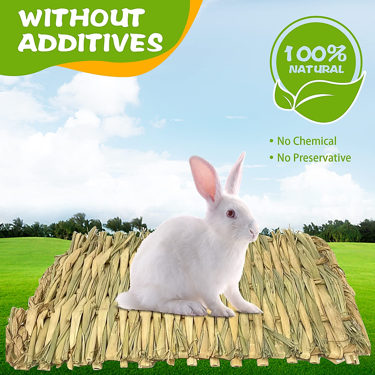 Hiflora Rabbit Grass Mats 6 Pack Bunny Bed Rabbit Toys Easy for Burrowing Natural Grass Scent Bunny Toys for Rabbits Indoor, Guinea Pig, Hamster, Hedgehog Comfortable and Cozy Environment