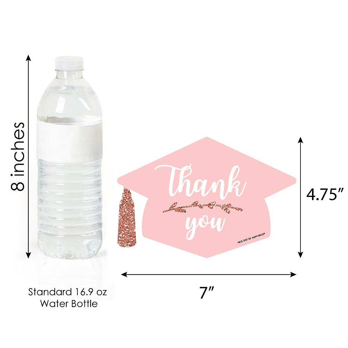 Big Dot of Happiness Rose Gold Grad - Shaped Thank You Cards - Graduation Party Thank You Note Cards with Envelopes - Set of 12