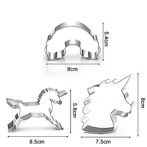 Zavaca 3 Pieces Unicorn Cookie Cutters, Stainless Steel Unicorn Biscuit Cutter, Unicorn Head, Rainbow for DIY Baking