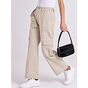 ANRABESS Women's Cargo Pants High Waisted Baggy Multiple Pockets Casual Work Pants Trendy Fashion Relaxed Fit Trousers Y2k for Teen Girls 1017mihuang-L