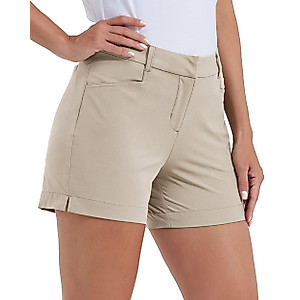 Willit Women's 4.5" Golf Shorts Hiking Athletic Shorts with Pockets Quick Dry Water Resistant Khaki Size 6