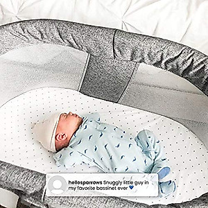 Simmons Kids Oval City Sleeper Bedside Bassinet - Adjustable Height Portable Crib with Wheels & Airflow Mesh, Grey Tweed 31.5x19.7x30 Inch (Pack of 1)