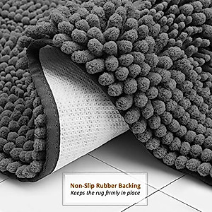 Clara Clark Chenille Bathroom Rugs, Ultra Soft Plush Shaggy Bath Mats for Bathroom, Machine Washable Non Slip Backing Rubber Bath Rug Set, 3 Piece Bathroom Rug Set, Gray