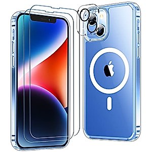 Red2Fire Magnetic for iPhone 15 Plus Case for iPhone 14 Plus Case Clear, [Compatible with Magsafe][2X Glass Screen Protector+Camera Lens Protector][Not Yellowing] Slim Phone Case 6.7 inch - Clear