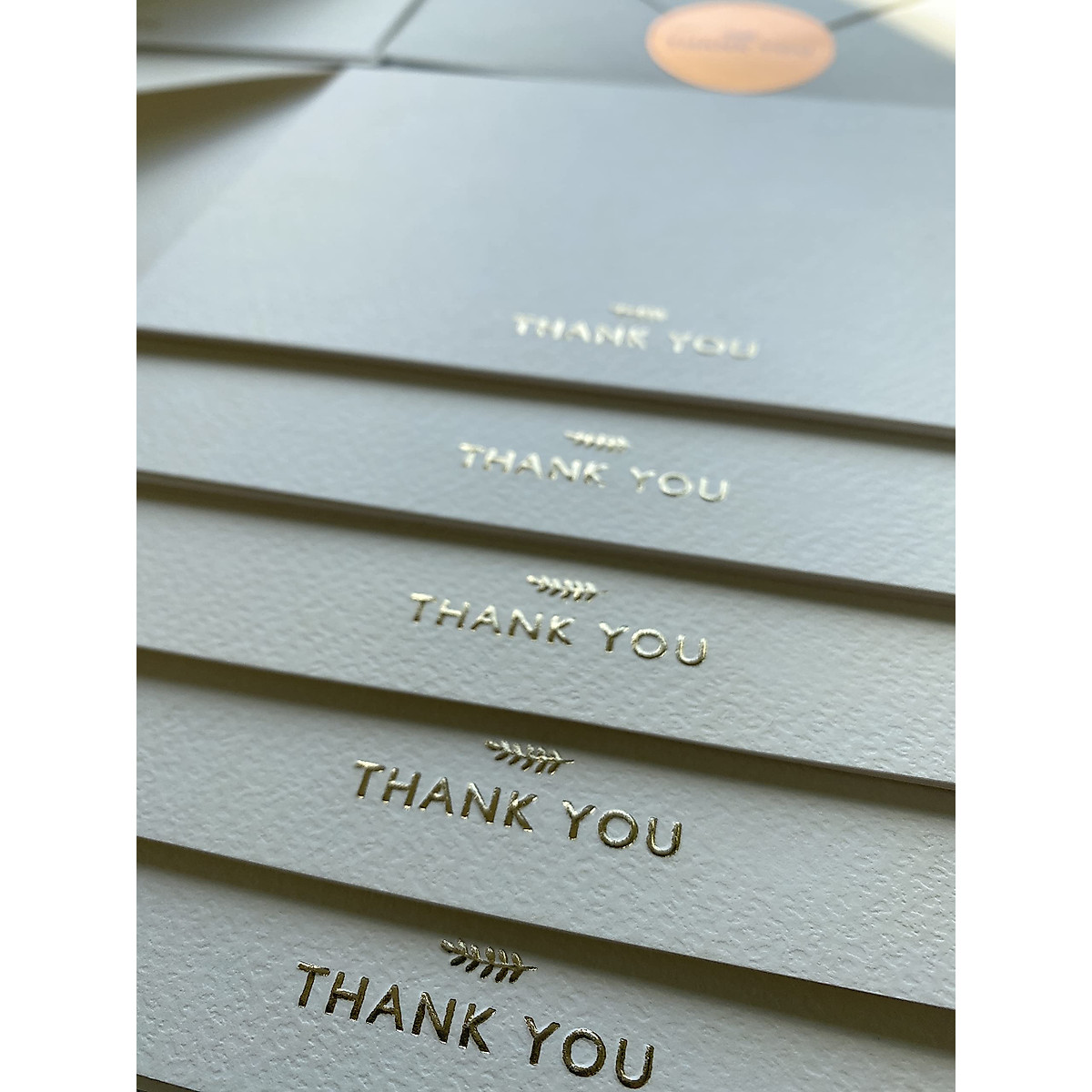 RUN2PRINT (36 Pack) Thank You Cards With Envelopes & Gift of 36 Foiled Stickers - Elegant Emboss Rose Gold Foil Pressed Blank Notes Wedding All Occasion Cards (Ivory)