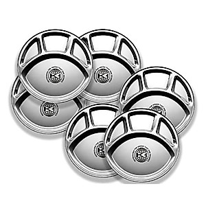 King International Stainless Steel Plates, Divided Dinner Plate Four Section Round Dinner Plates Set of 6, 11 Inches, Round Divided Dinner Plate, divided plates for adults, dinner plates