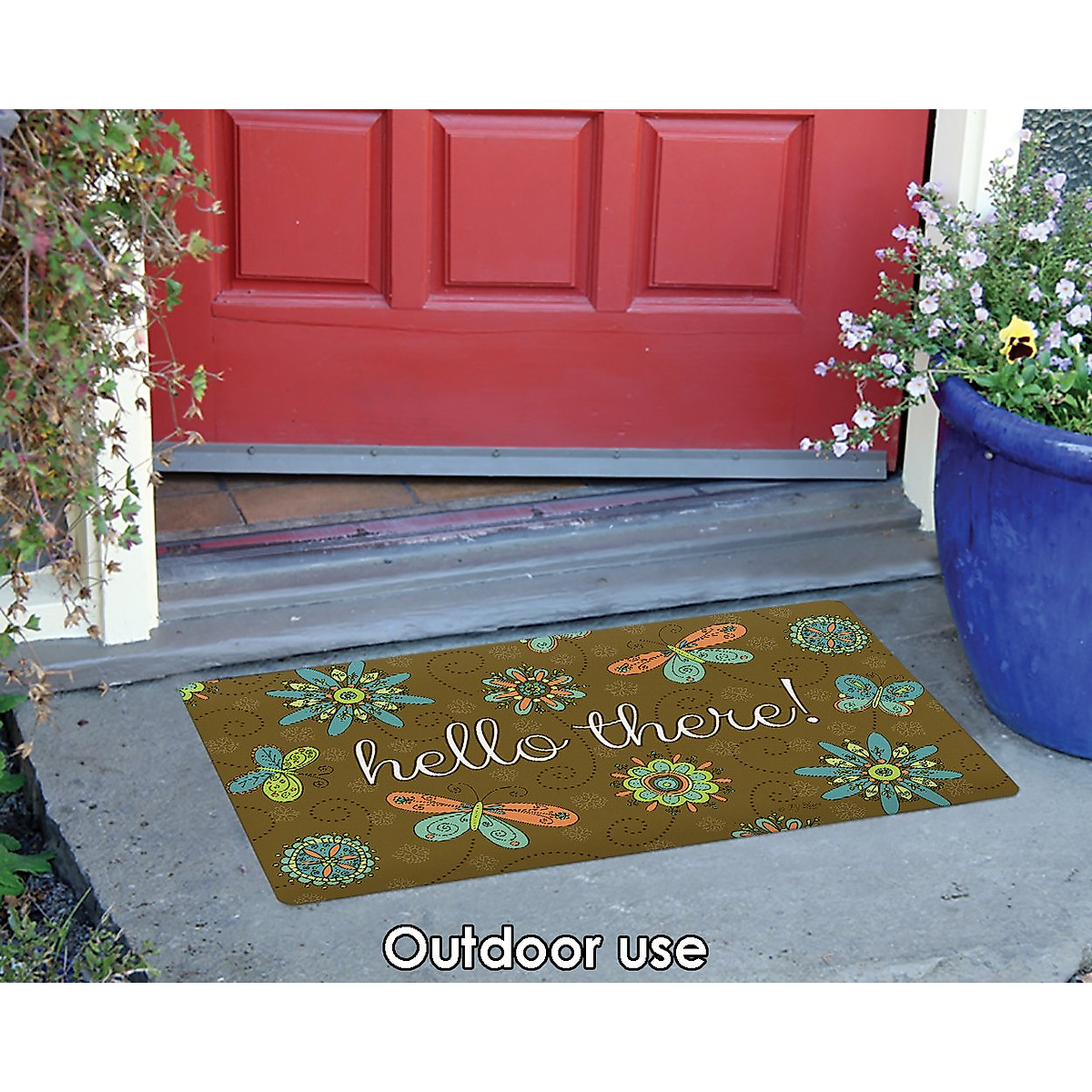 Toland Home Garden 800349 Hello Flowers and Butterflies- Brown Welcome Door Mat 18x30 Inch Floral Outdoor Doormat for Entryway Indoor Entrance