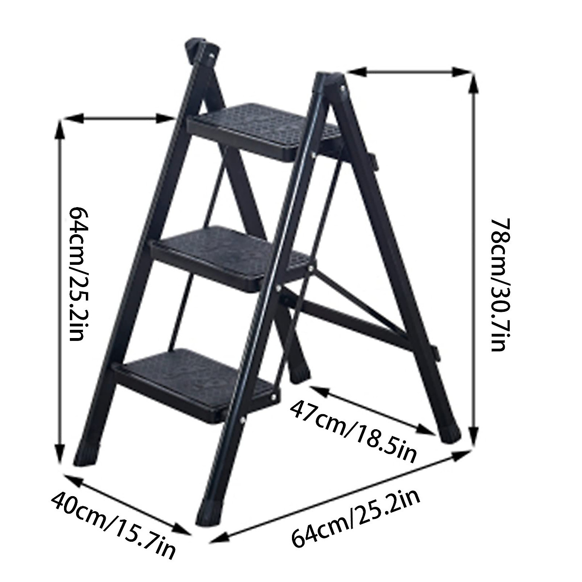 LUCEAE Step Stool,3Step Steel Ladder Folding Step Stool,Sturdy and Durable Extra Wide Treads with Non-Slip Rubber Covers,Portable and Lightweight, Home/Kitchen/Closet/Bedroom/Office Wide Platform Step