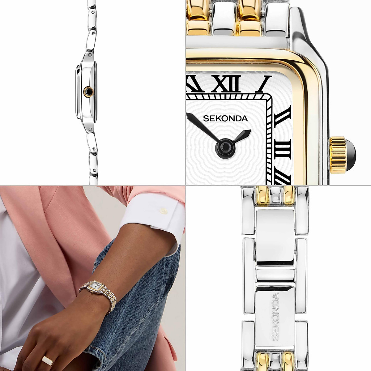 Sekonda Monica Ladies 20mm Quartz Watch in White with Analogue Display, and Two Tone Alloy Strap 40125