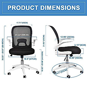 IPKIG Foldable Office Chair - Home Office Desk Chairs with Wheels and Flip-Up Arms - Foldable Backrest Mesh Computer Chair Adjustable Swivel Rolling Home Executive (White)