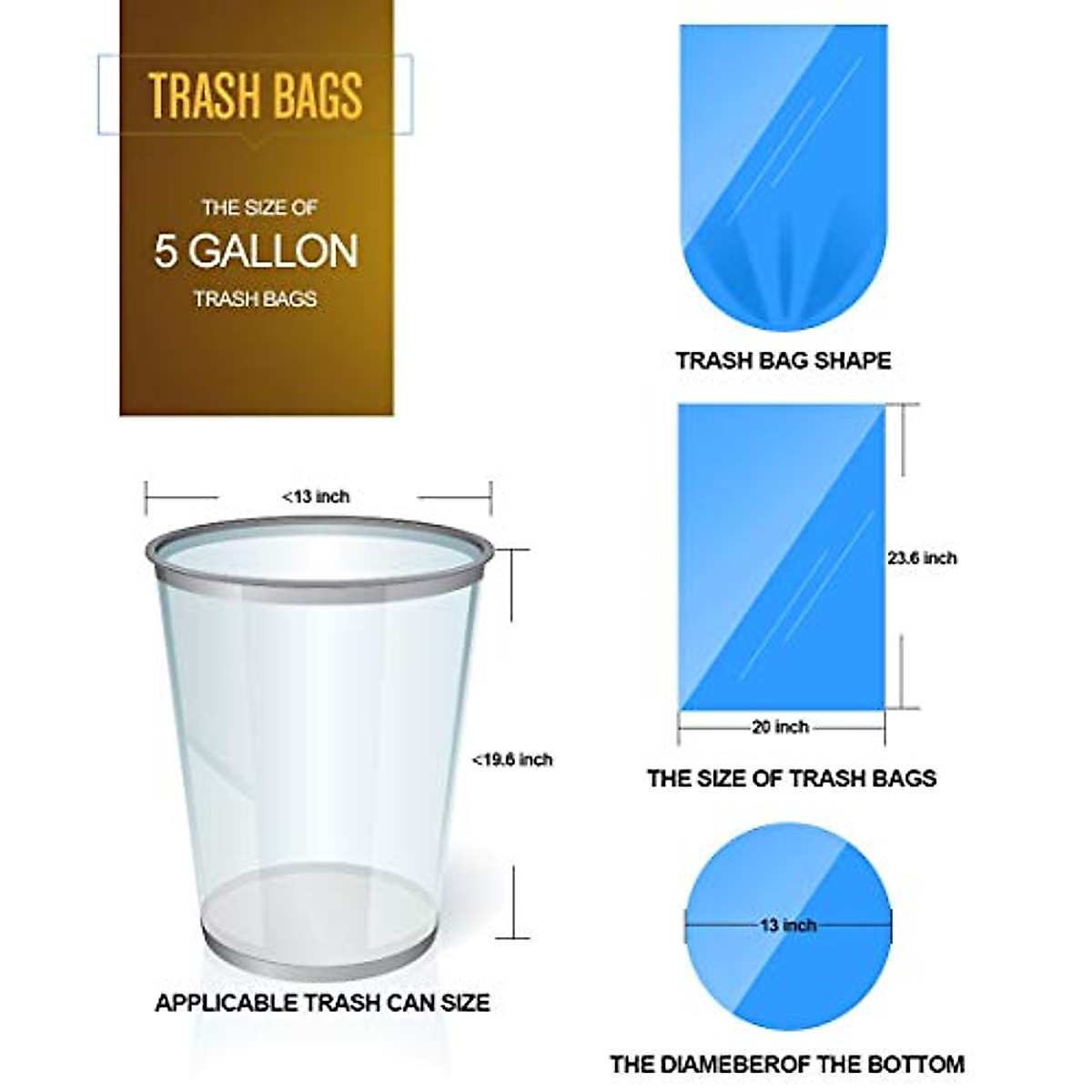 Small Garbage Bags - FORID 4-5 Gallon Trash Bags Durable Trash Can Liners for Home Office Bathroom Bedroom Waste Bin(5 Colors 150 Counts)