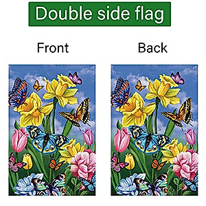 Louise Maelys Spring Garden Flag 12x18 Double Sided Vertical, Burlap Small Butterfly Floral Flower Welcome Garden Yard House Flags Outside Outdoor House Spring Summer Decoration (ONLY FLAG)