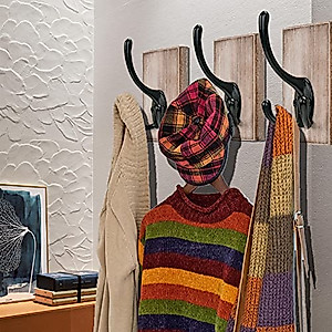 OLBET Rustic Farmhouse Towel Hooks for Bathroom Wall Mounted - Rustic Wall Hooks for Hanging Coats - 2 Pack - Retro Iron Wood Hooks - Classical Heavy Duty Hangers for Your House - Weathered White