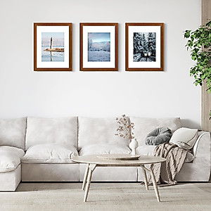 Golden State Art, 11x14 Picture Frame Brown - Solid Wood with Tempered Glass - Display Pictures 8x10 with Mat or 11x14 without Mat - Wall Hanging Photo Frame, 1 Pack