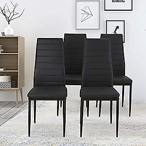 AOSGYA Modern Kitchen Dinning Room Chairs, Ergonomically High Backrest Faux Leather Dining Chair w/Metal Frame Legs, Set of 4 Upholstery Chairs (Black)