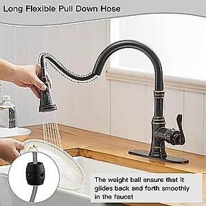 Homevacious Kitchen Faucet Oil Rubbed Bronze with Pull Out Sprayer 3 Spray Modes Single Handle Singe Lever High Arc Farmhouse Kitchen Sink Faucet with Deck Plate Lead-Free Pull Down Sprayer