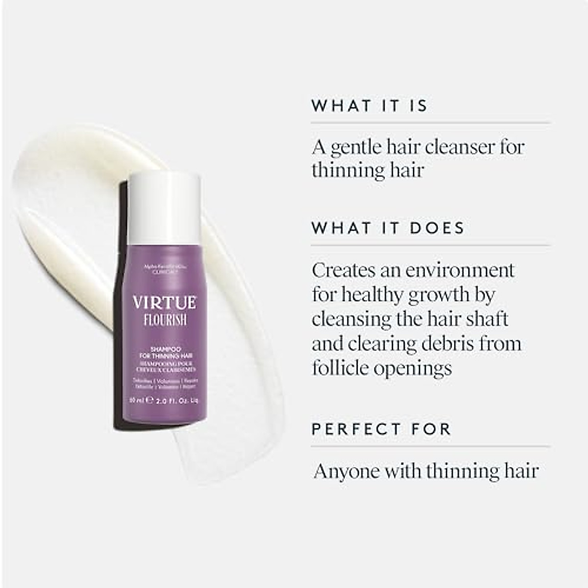 Virtue Flourish Sulfate Free Shampoo for Thinning Hair, Volumizing Hair Growth Product, Detoxifies and Repairs, Color Safe