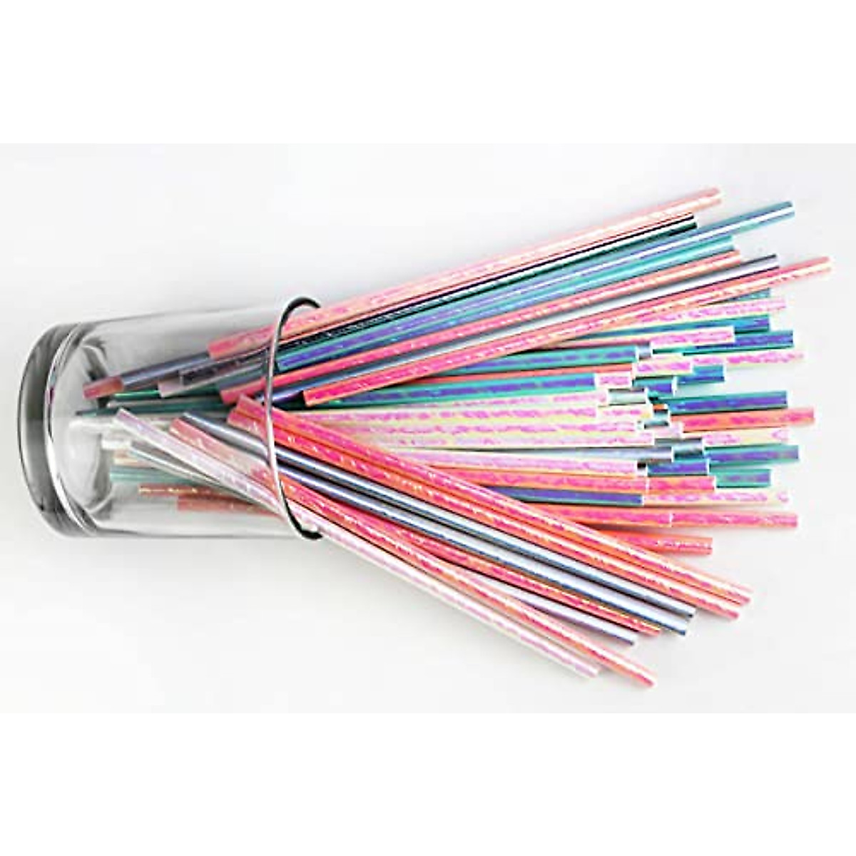Just Artifacts Iridescent Disposable Drinking Party Paper Straws (100pcs, Silver), One Size
