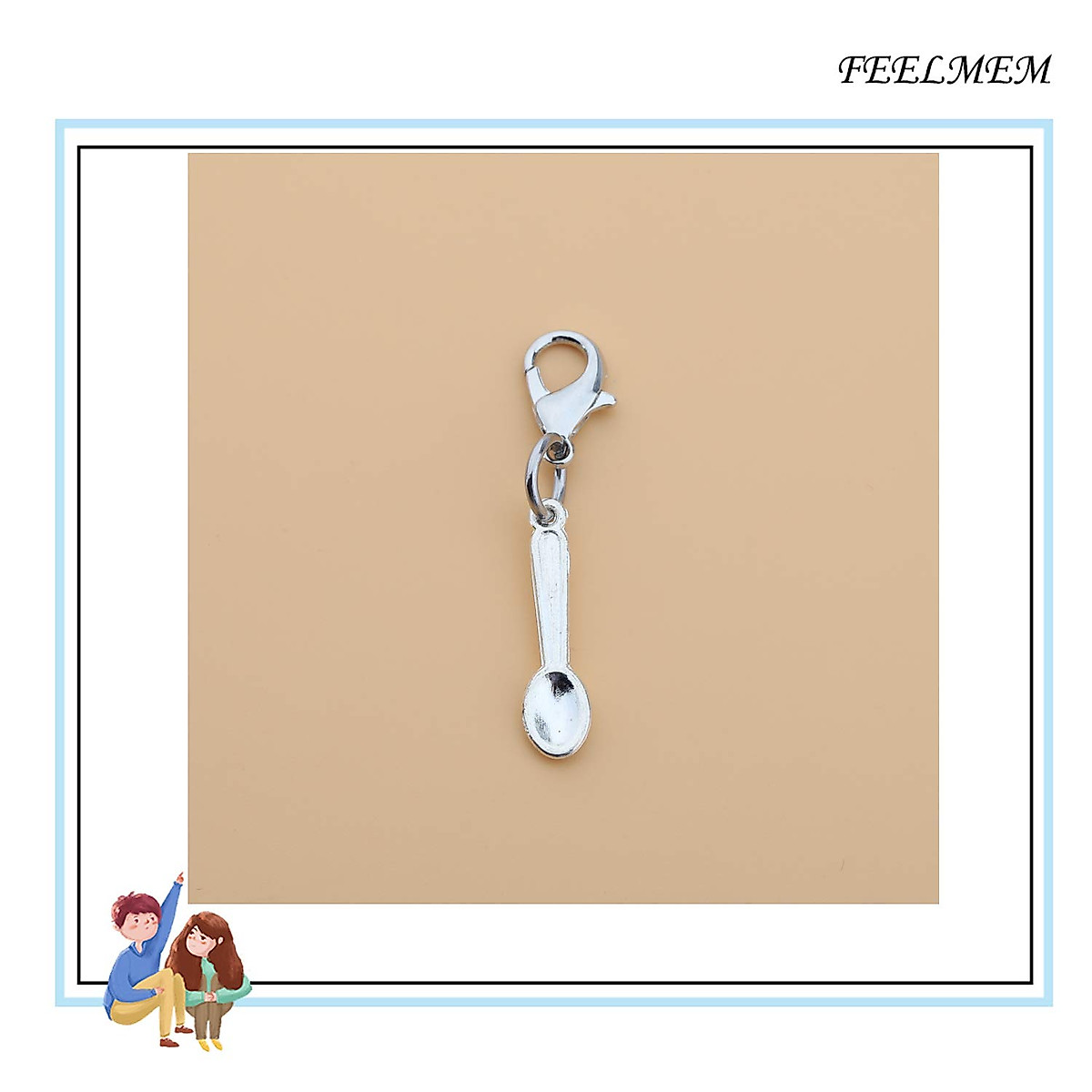 FEELMEM Spoon Charm Little Spoonnie Clip on Charm Zipper Pull Spoon Theory Jewelry Spoonnie Gift Tablespoon Spoon Pendant