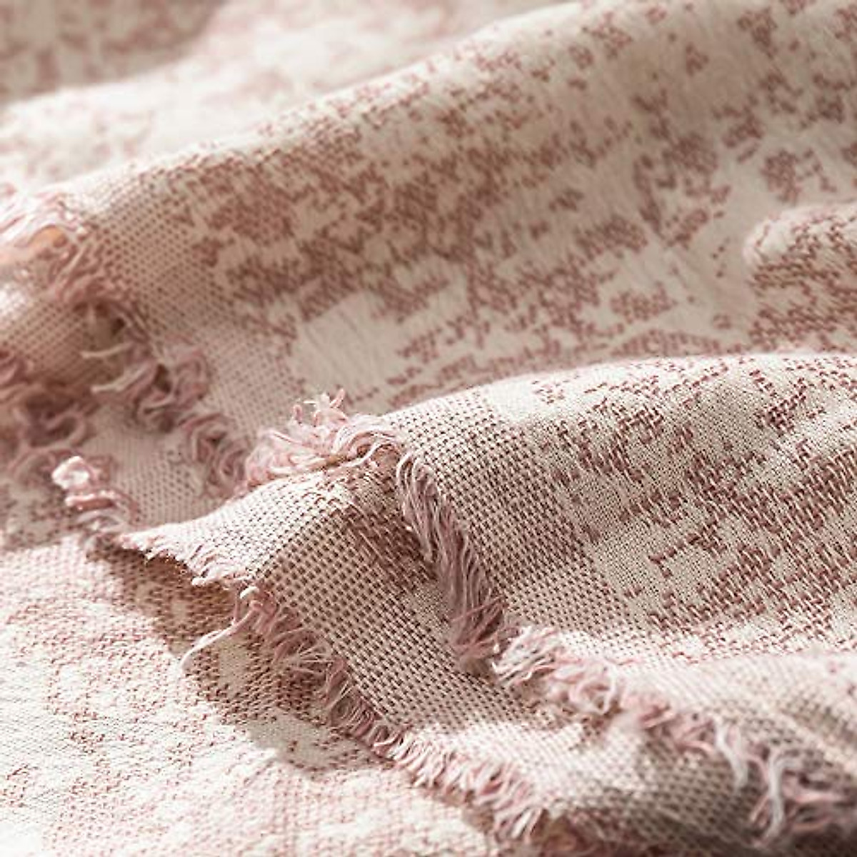 Cotton Fringed and Striped Throw Blanket for Bed, Couch,Knit Woven with Tassels Soft Lightweight Cozy Blanket Scarf Shawl Farmhouse Decoration for All-Season (Pink)