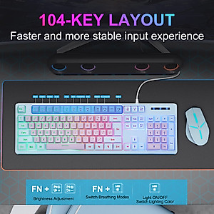 chuangquan CQ104 Mechanical Feeling Keyboard Rainbow LED Backlit USB Wired Floating Gaming Keyboard for Windows PC Laptop