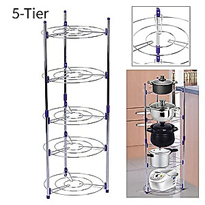 5 Tiers Pot Shelf, 101.5 x 35cm Silver Carbon Steel Home Kitchen Metal Wire Shelving Organizer Storage Rack Cookware Holder