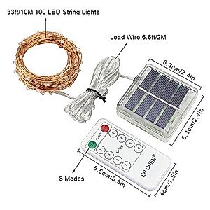 ErChen Remote Control Solar Powered Led String Lights, 33FT 100 LEDs Copper Wire Waterproof 8 Modes Decorative Fairy Lights for Outdoor Christmas Garden Patio Yard (Blue)