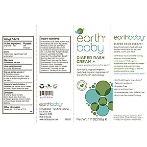 Earth Baby Diaper Rash Cream +, 1.7 Oz, Zinc-Based, Hypoallergenic for Sensitive Skin, Natural and Organic, Pediatrician and Dermatologist Tested, Safe for Babies and Toddlers