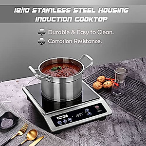 ChangBERT Induction Cooktop, Portable, Large 8” Heating Coil, 18/10 Stainless Steel Commercial-Grade Burner with NSF-certificated, 10-Hour Timer, 1800W Professional Countertop