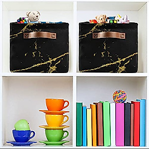 TSENQUE Large Canvas Storage Bins, Marble Black Gold Kid's Storage Box, for Toy Storage Basket Nursery Storage Containers